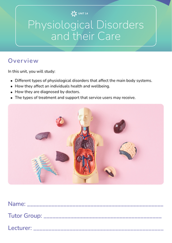 Physiological Disorders and their Care Workbook | Teaching Resources