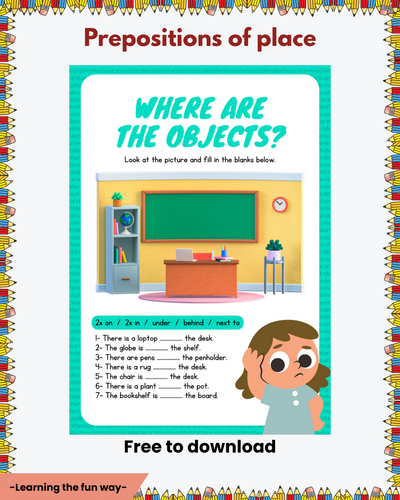 Free Prepositions of Place Worksheet | Back to School Activity Pack ...
