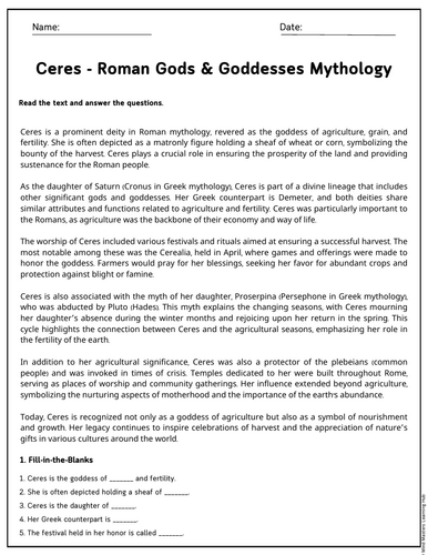 Ceres - Roman Gods & Goddesses Mythology Reading Comprehension Passages ...