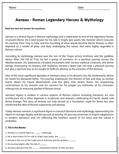Aeneas - Roman Legendary Heroes & Mythology Reading Comprehension ...