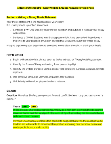 Antony and Cleopatra – Extract-Based Essay Writing & Quote Analysis ...