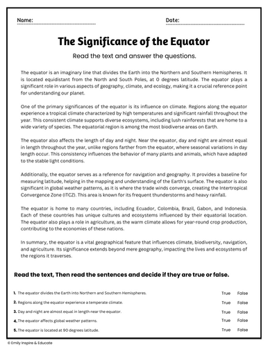 The Significance of the Equator Reading Comprehension Passages ...