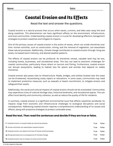 Coastal Erosion and Its Effects Reading Comprehension Passages ...