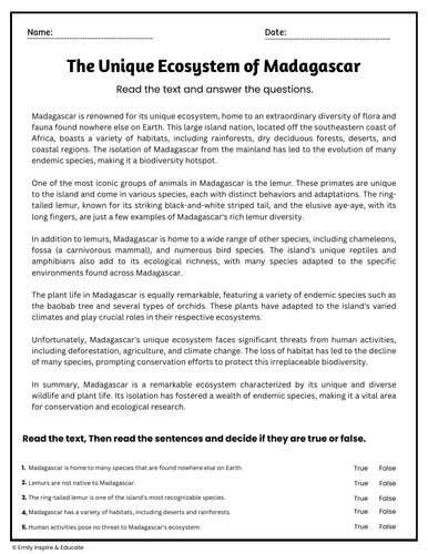 The Unique Ecosystem of Madagascar Reading Comprehension Passages ...