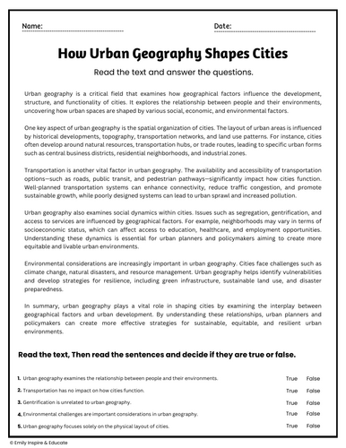 How Urban Geography Shapes Cities Reading Comprehension Passages