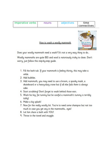 Writing Instructions: How to wash a Woolly Mammoth Y2-Y4 | Teaching ...