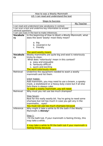 Writing Instructions: How to wash a Woolly Mammoth Y2-Y4 | Teaching ...