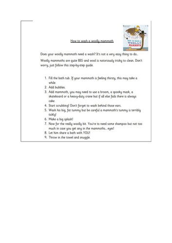 Writing Instructions: How to wash a Woolly Mammoth Y2-Y4 | Teaching ...