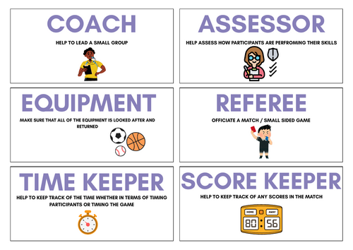 PE Non-Participant Role Lanyard Cards | Teaching Resources