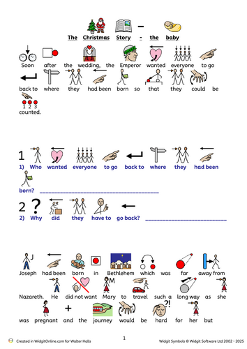 Dual coded/widgit The Christmas Story with questions for KS1, EAL and ...