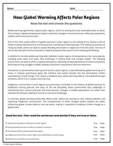 How Global Warming Affects Polar Regions Reading Comprehension Passages ...