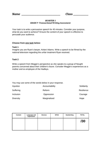 Noughts and Crosses Transactional Writing Task Exam with whole class ...