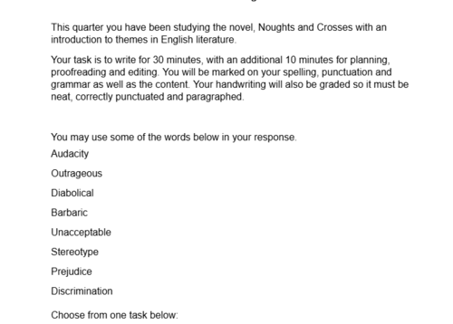 Noughts and Crosses Transactional Writing Task Exam with whole class ...