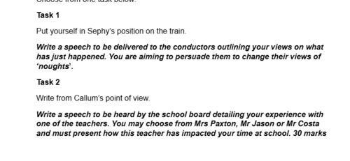 Noughts and Crosses Transactional Writing Task Exam with whole class ...