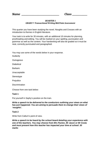 Noughts and Crosses Transactional Writing Task Exam with whole class ...
