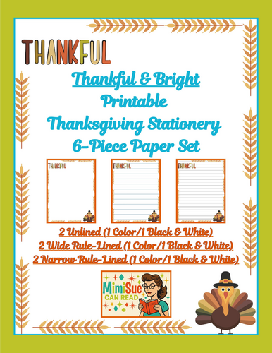 Thankful & Bright! Stationery Pages 6 Printable Writing Papers (Color/B ...