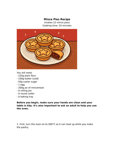 Mince Pies Reading Comprehension – KS2 / KS3 Differentiated Worksheets ...