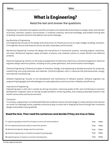 What is Engineering? Reading Comprehension Passages & Questions ...