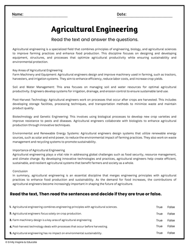 Agricultural Engineering Reading Comprehension Passages & Questions ...
