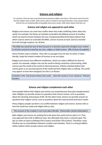 Can science and Religion coexist? - RS GCSE | Teaching Resources