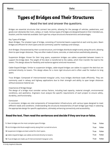 Types of Bridges and Their Structures Reading Comprehension Passages ...