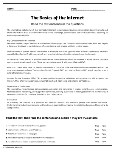 The Basics of the Internet Reading Comprehension Passages & Questions ...