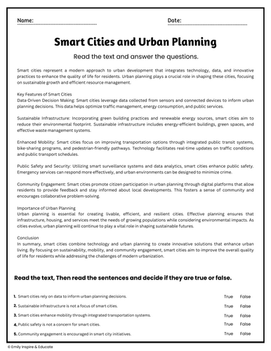 Smart Cities and Urban Planning Reading Comprehension Passages ...
