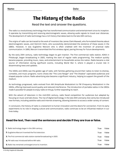 The History of the Radio Reading Comprehension Passages & Questions ...