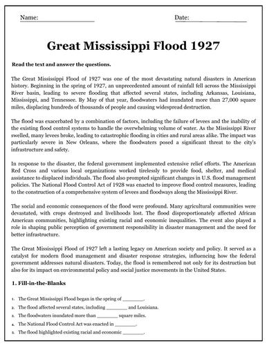 Great Mississippi Flood of 1927 Reading Comprehension Passages ...