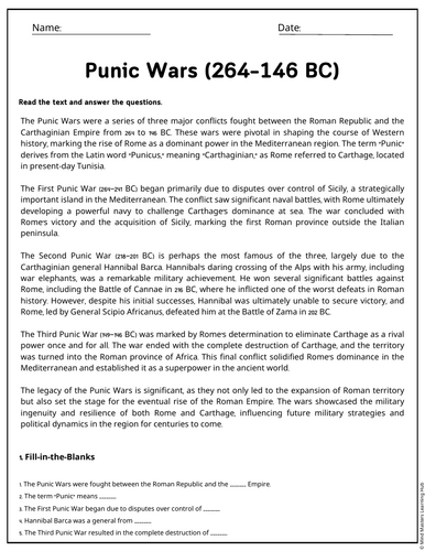 Punic Wars (264–146 BC) Reading Comprehension Passages & Questions ...