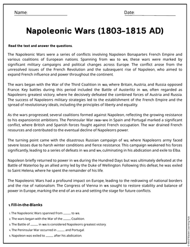 Napoleonic Wars (1803–1815 AD) Reading Comprehension Passages ...