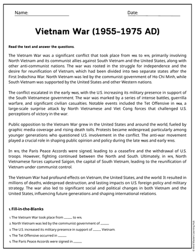 Vietnam War (1955–1975 AD) Reading Comprehension Passages & Questions ...