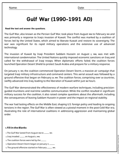 Gulf War (1990–1991 AD) Reading Comprehension Passages & Questions ...