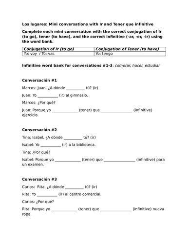 Los lugares: Mini conversations with Ir and Tener que infinitive ...