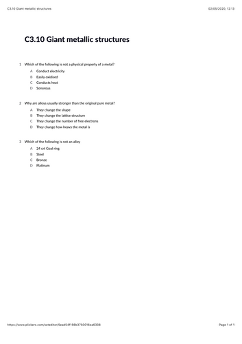 AQA Chemistry C3.10 – Giant Metallic Structures (Updated 2025 ...