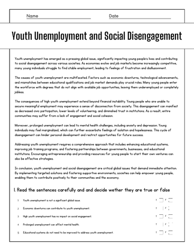 Youth Unemployment and Social Disengagement: Reading Comprehension ...