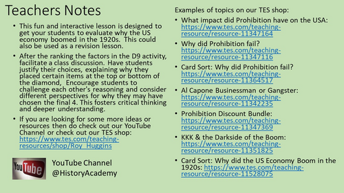 Why Did the US Economy Boom? Critical Thinking Card Sort | Teaching ...