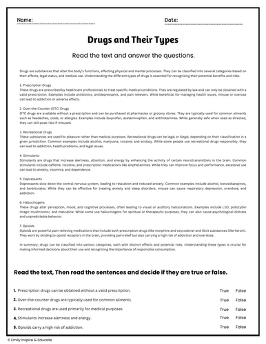 Drugs and Their Types Reading Comprehension Passages & Questions ...