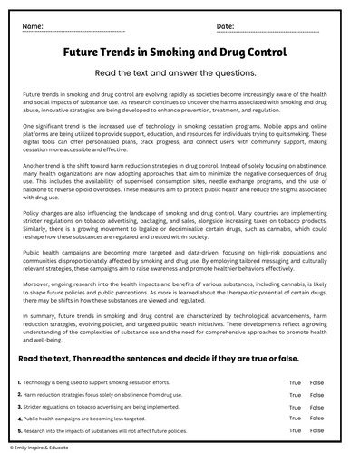 Future Trends in Smoking and Drug Control Reading Comprehension ...