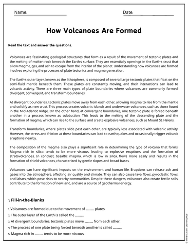 How Volcanoes Are Formed Reading Comprehension Passages & Questions ...