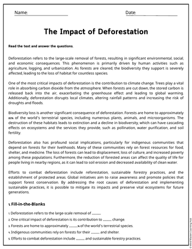 The Impact of Deforestation Reading Comprehension Passages & Questions ...