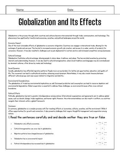 Globalization and Its Effects: Reading Comprehension Passages ...