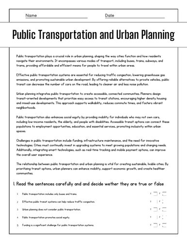 Public Transportation and Urban Planning: Reading Comprehension ...