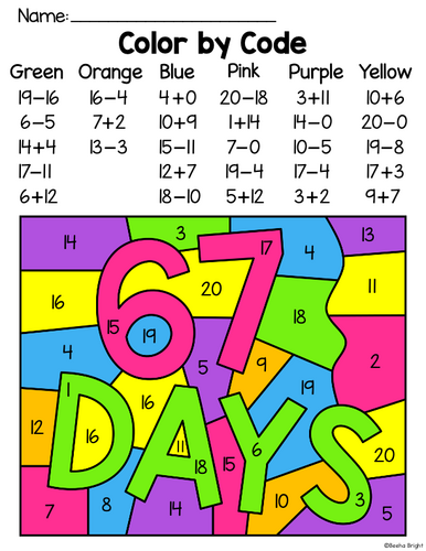 67th day of school 67 Activities Math Worksheet 1st 2nd Grade ...