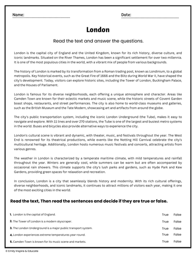 London: The City - Reading Comprehension Passages & Questions ...