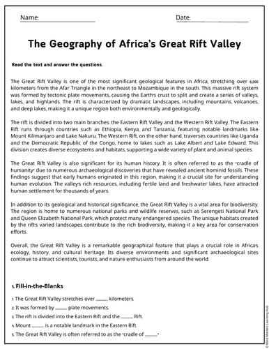 The Geography of Africa’s Great Rift Valley Reading Comprehension ...
