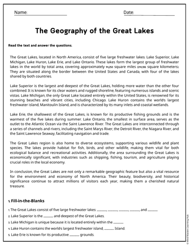 The Geography of the Great Lakes Reading Comprehension Passages ...