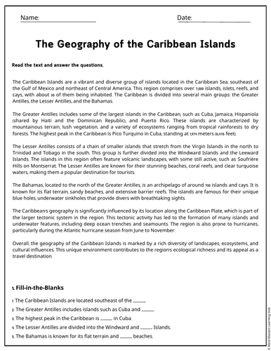 The Geography of the Caribbean Islands Reading Comprehension Passages ...
