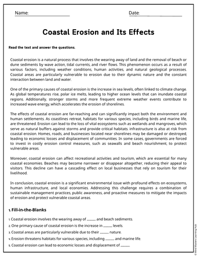 Coastal Erosion and Its Effects Reading Comprehension Passages ...