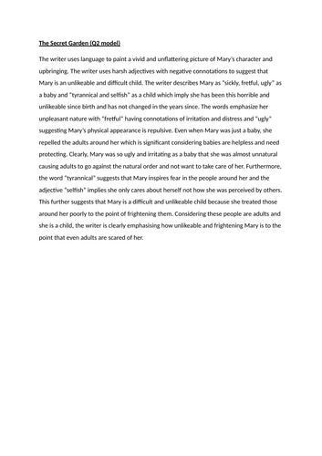 Lang Paper 1- Secret Garden Q2 & 3 model | Teaching Resources